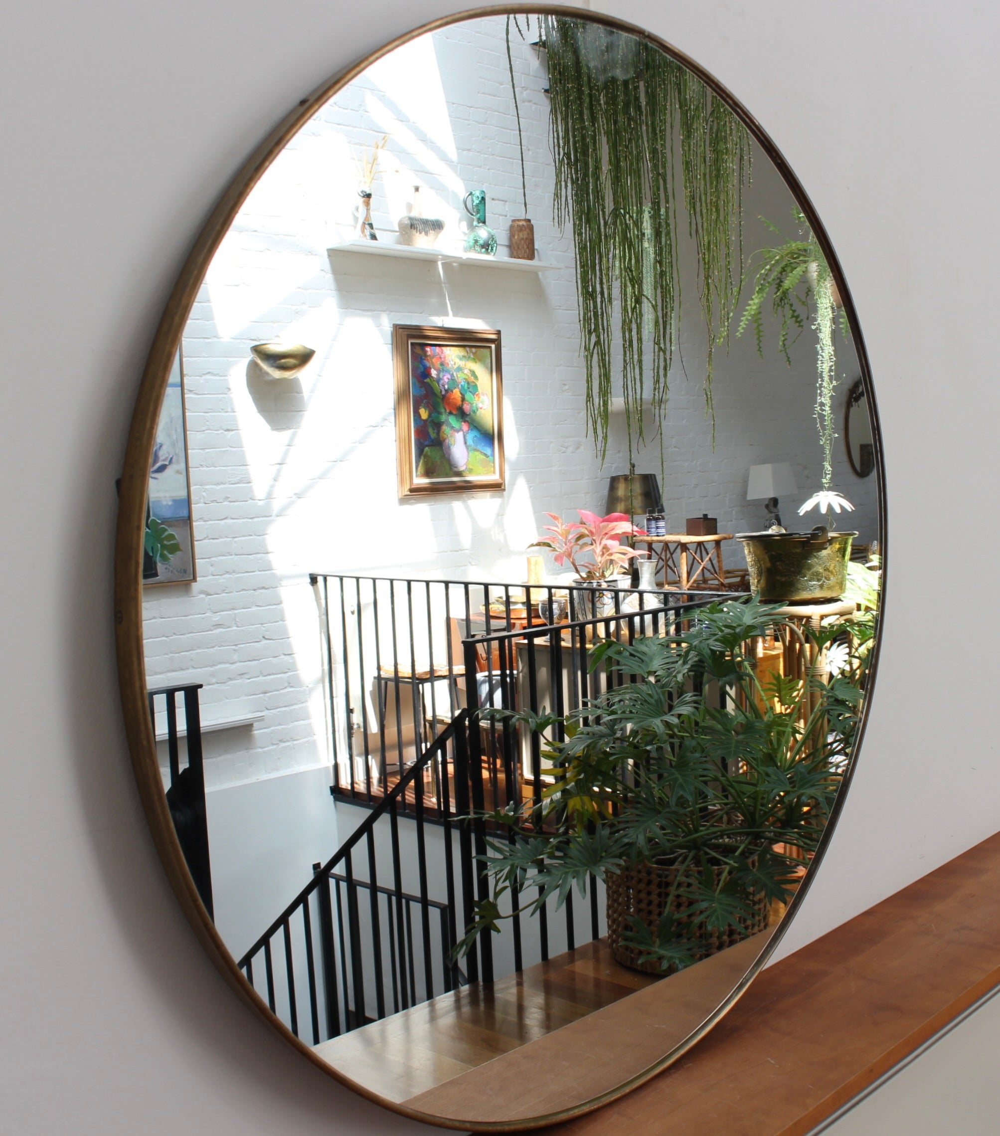 Vintage Italian Round Wall Mirror with Brass Frame (circa 1960s) - Lar ...