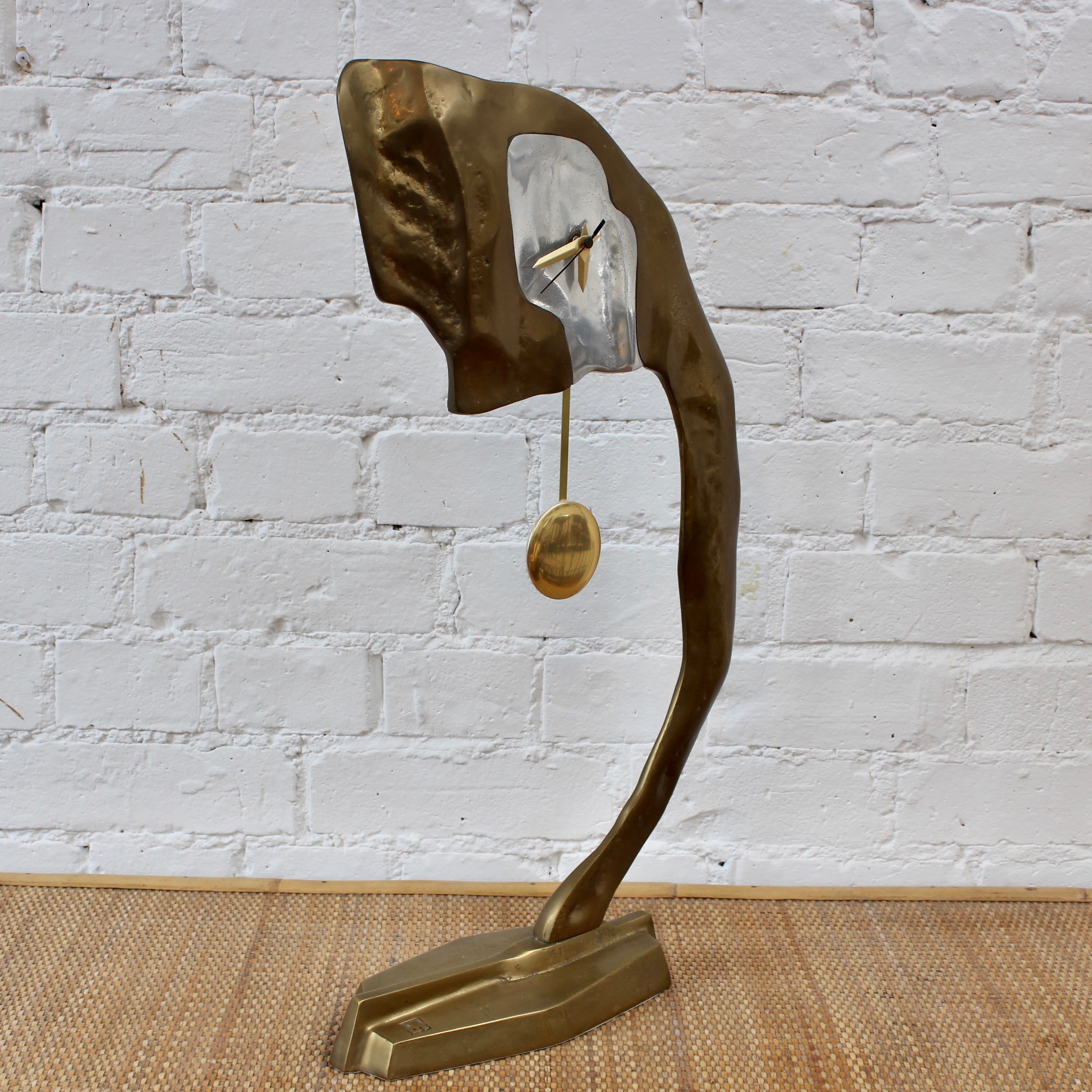 Aluminium and Brass Brutalist Style Clock by David Marshall (circa 198 ...