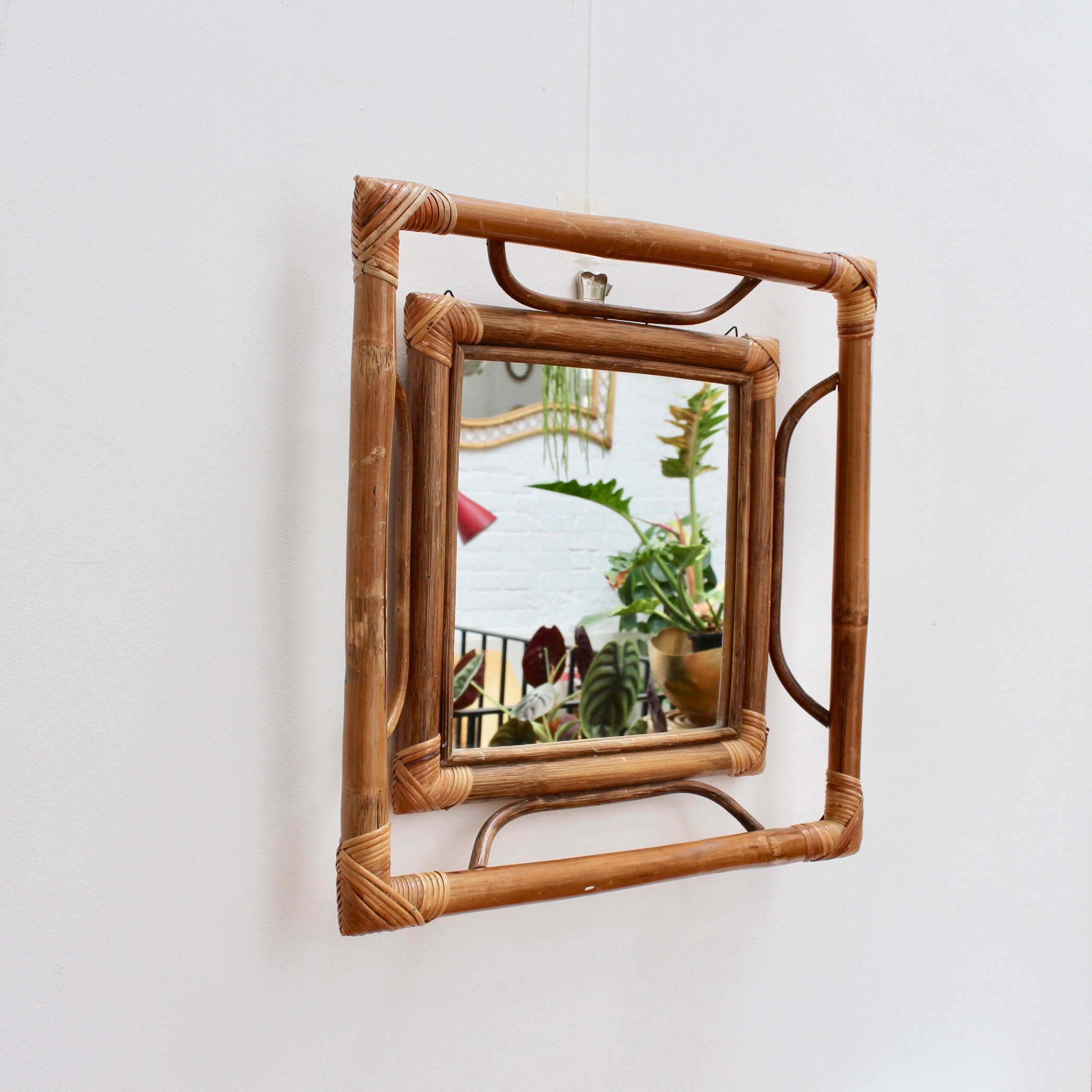 Mid-Century French Indochine-Style Bamboo and Rattan Wall Mirror (circ ...