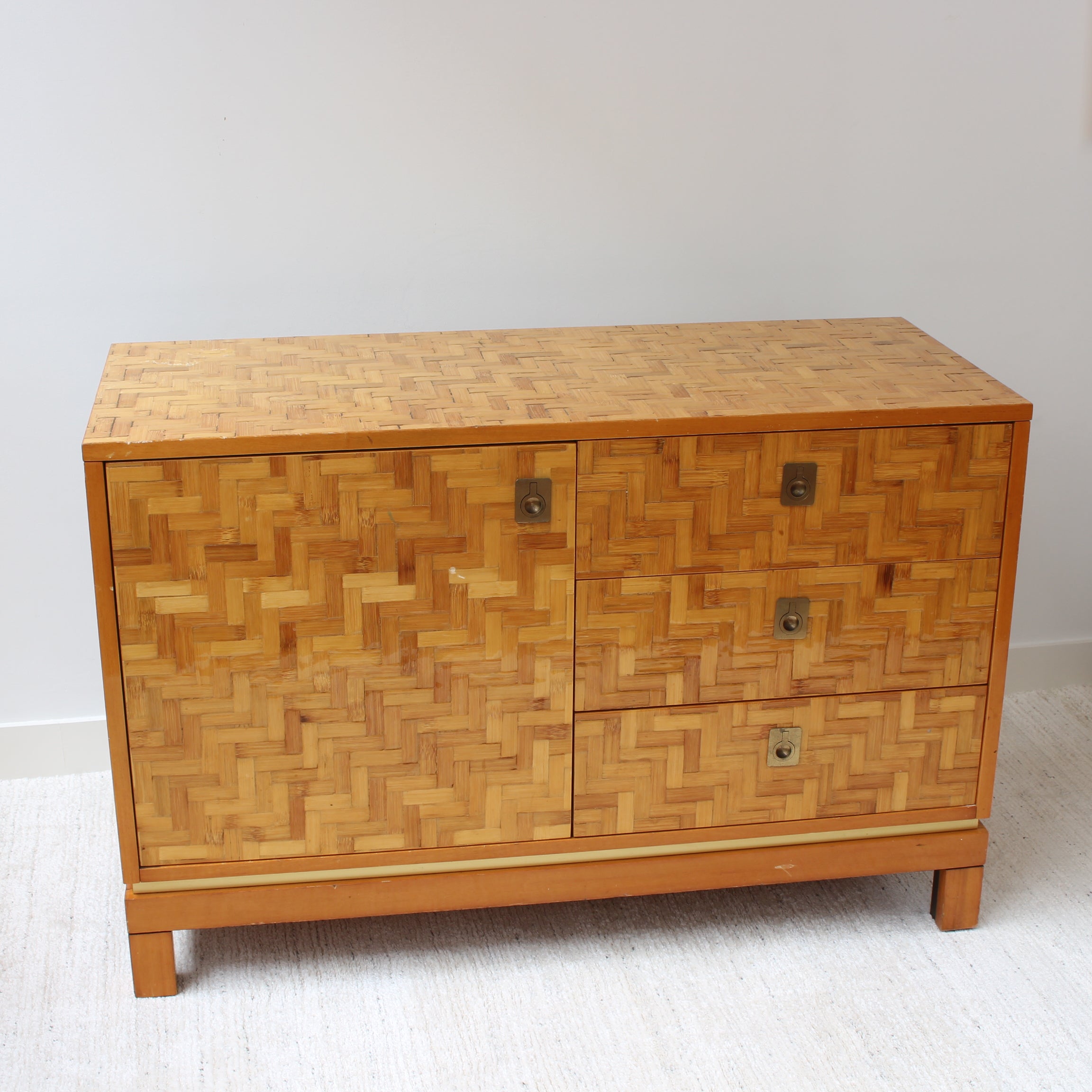 Italian Vintage Lacquered Bamboo Marquetry Credenza (circa 1970s ...