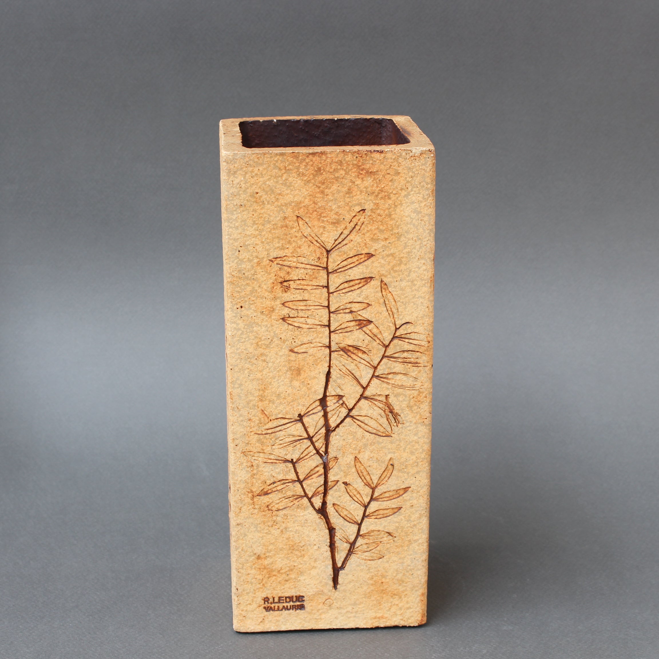 French Vintage Ceramic Vase with Plant Motif by Raymonde Leduc (circa ...