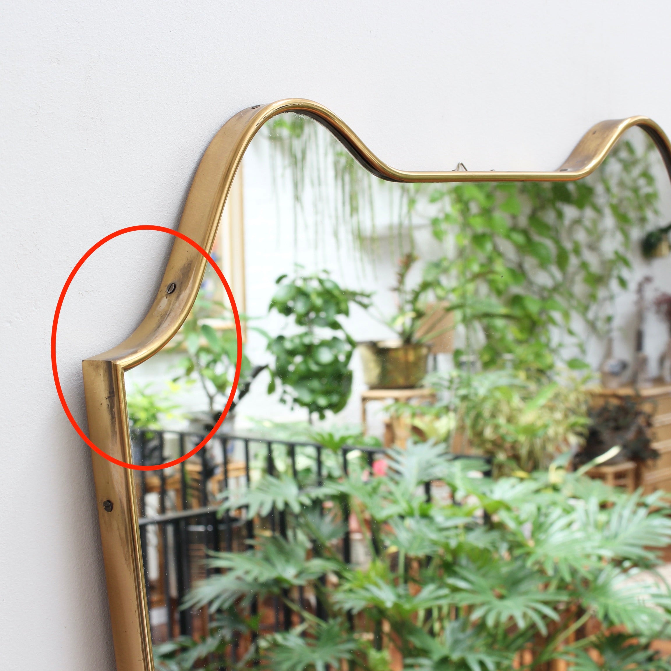 Mid-Century Eared Crest-Shaped Italian Wall Mirror with Brass Frame (c ...