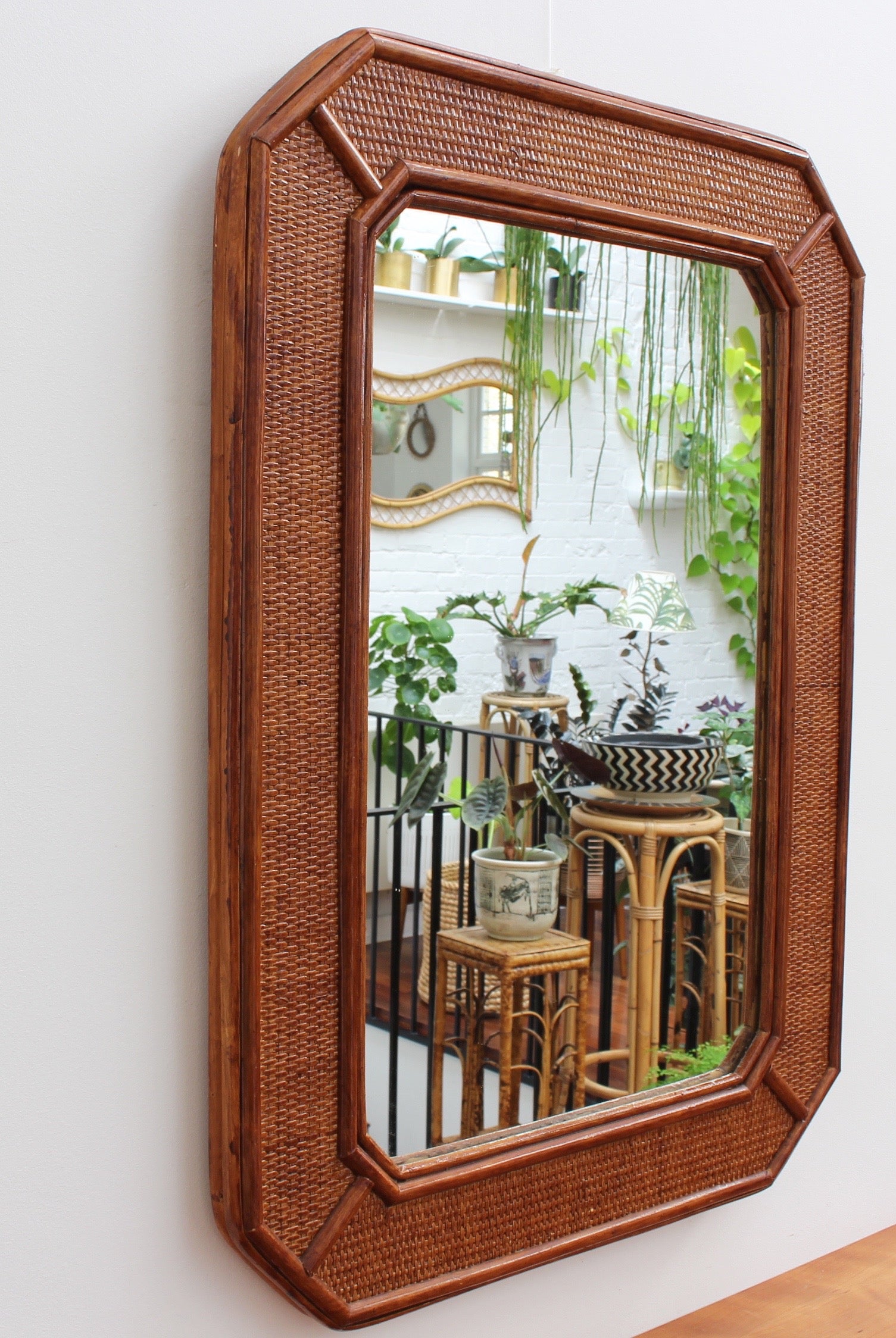Mid-Century French Indochine Style Wicker Rattan Wall Mirror (circa 19 ...